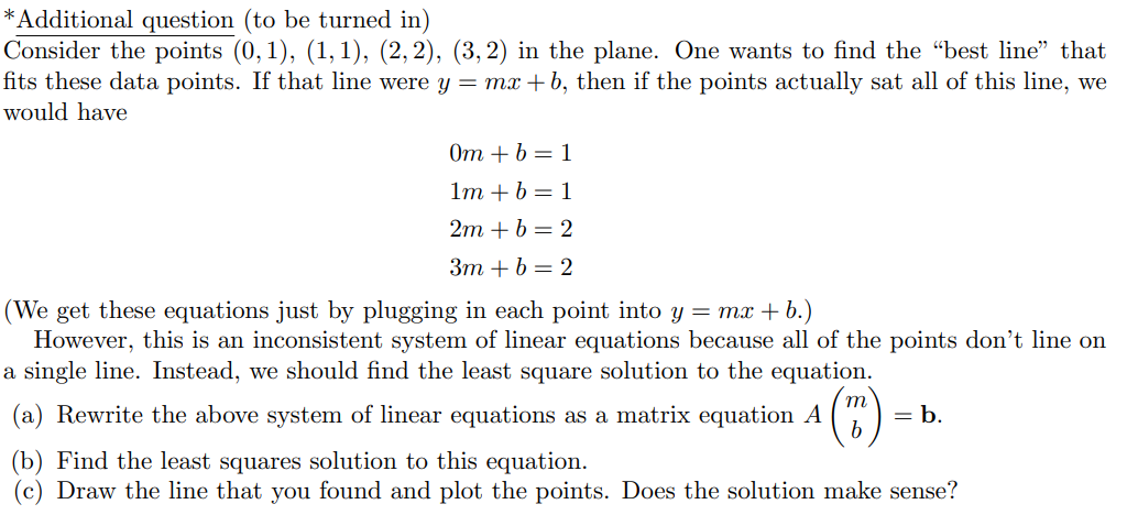 Solved Consider the points (0,1),(1,1),(2,2),(3,2) in ﻿the | Chegg.com