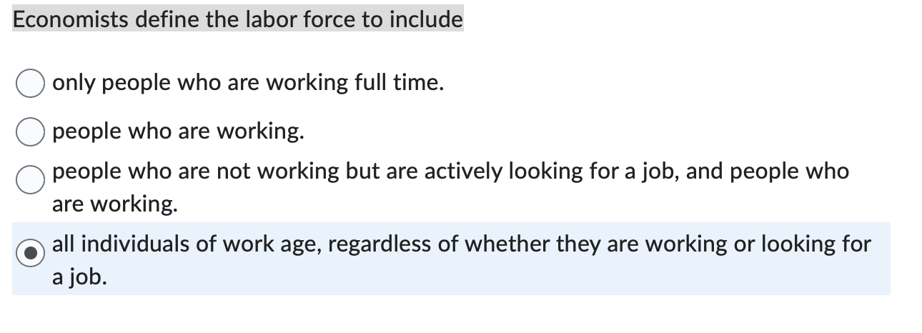 Solved Economists define the labor force to include only | Chegg.com