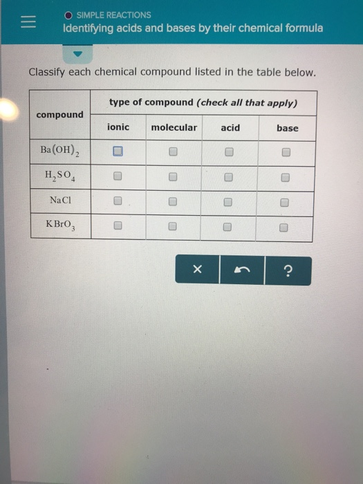 Solved O SIMPLE REACTIONS Identifying acids and bases by | Chegg.com
