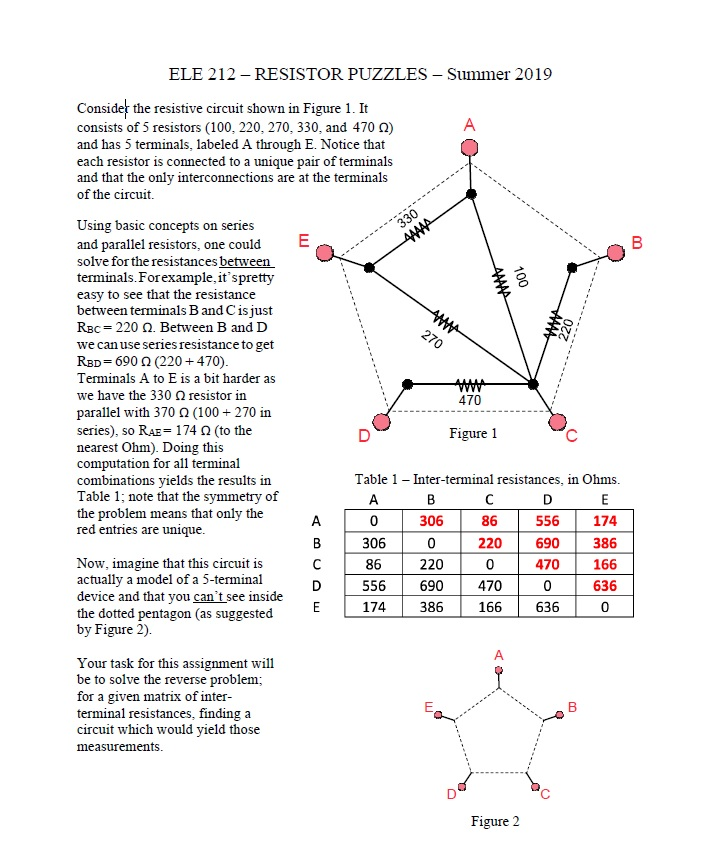 Solved ELE 212 - RESISTOR PUZZLES - Summer 2019 Consider the | Chegg.com