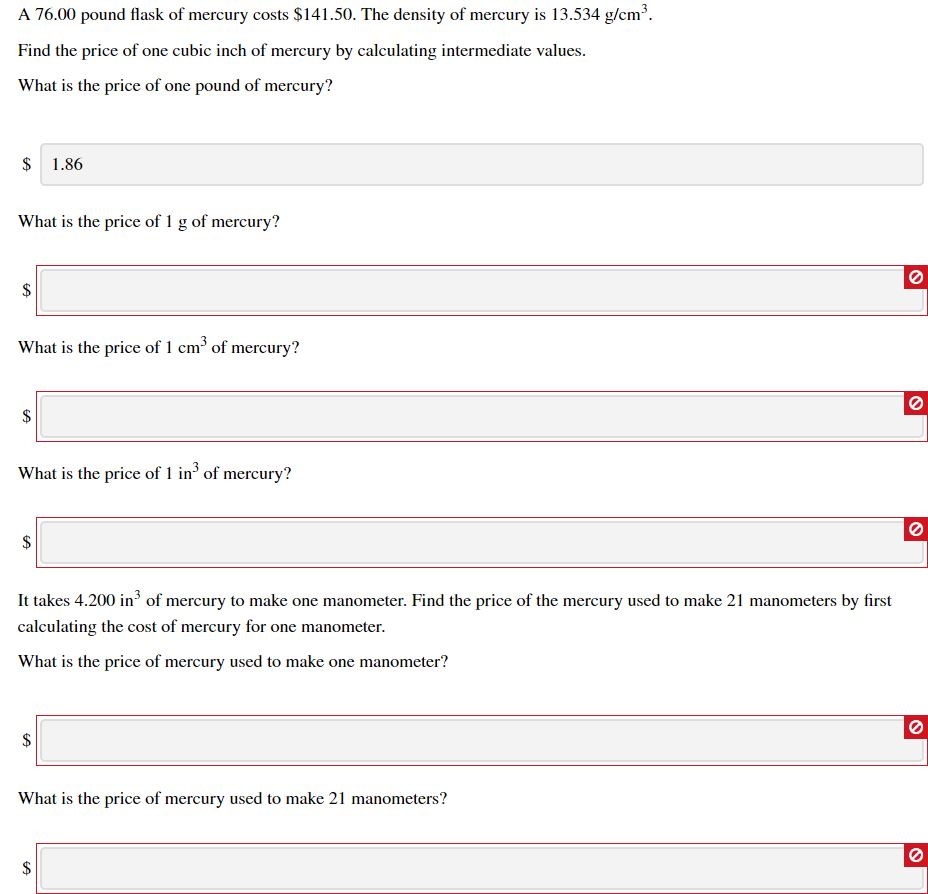 Solved A 76.00 pound flask of mercury costs $141.50. The | Chegg.com