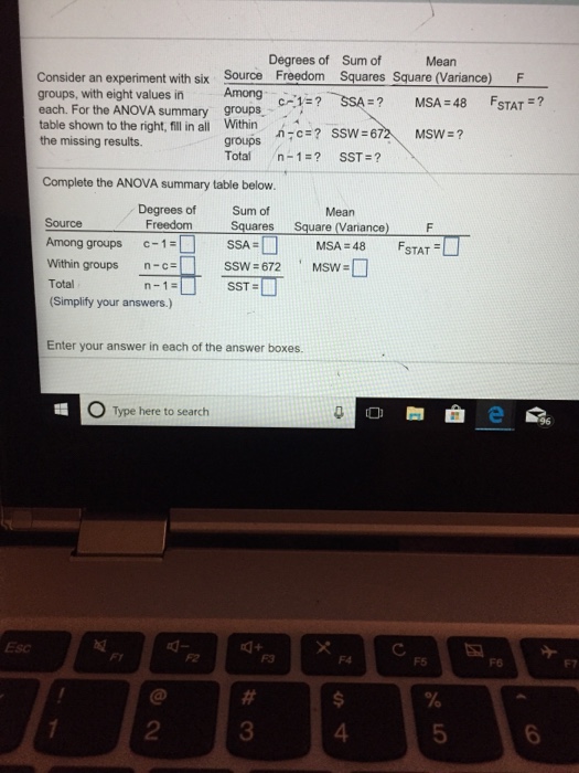 Solved Degrees of Freedom y- SSA? Sum of Squares Square | Chegg.com