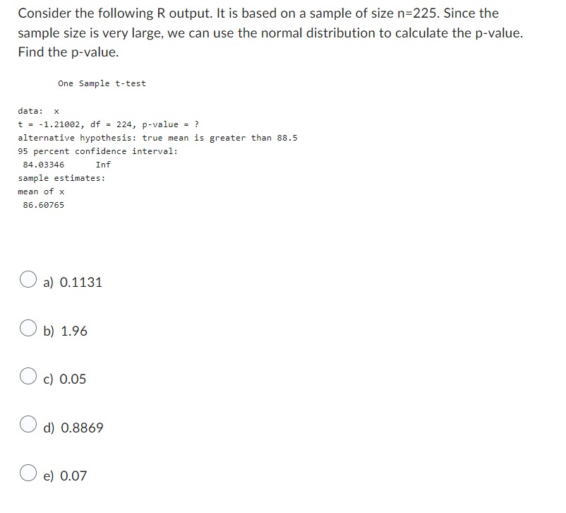 Solved Consider the following R output. It is based on a | Chegg.com