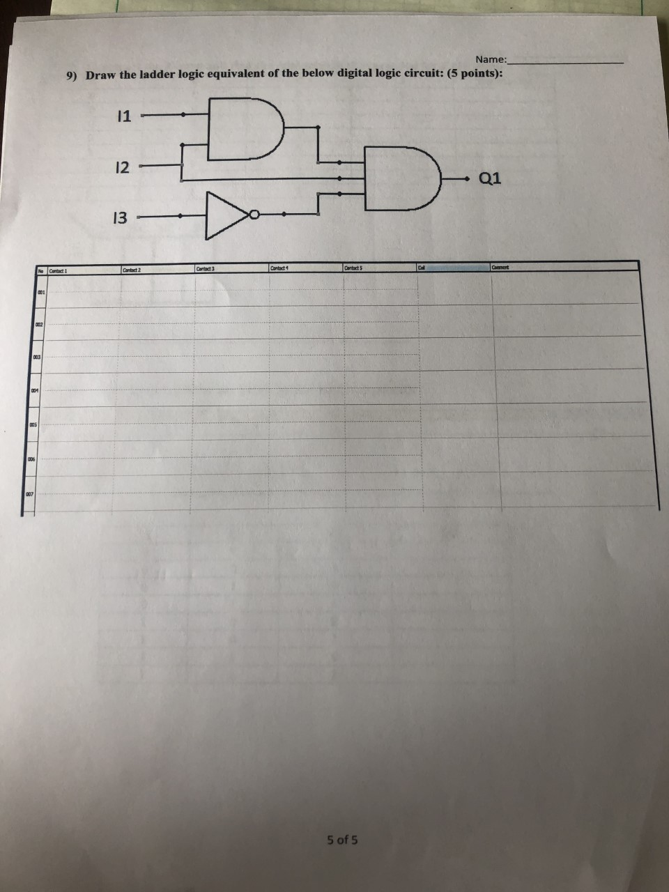 Solved Name: 9) Draw the ladder logic equivalent of the | Chegg.com