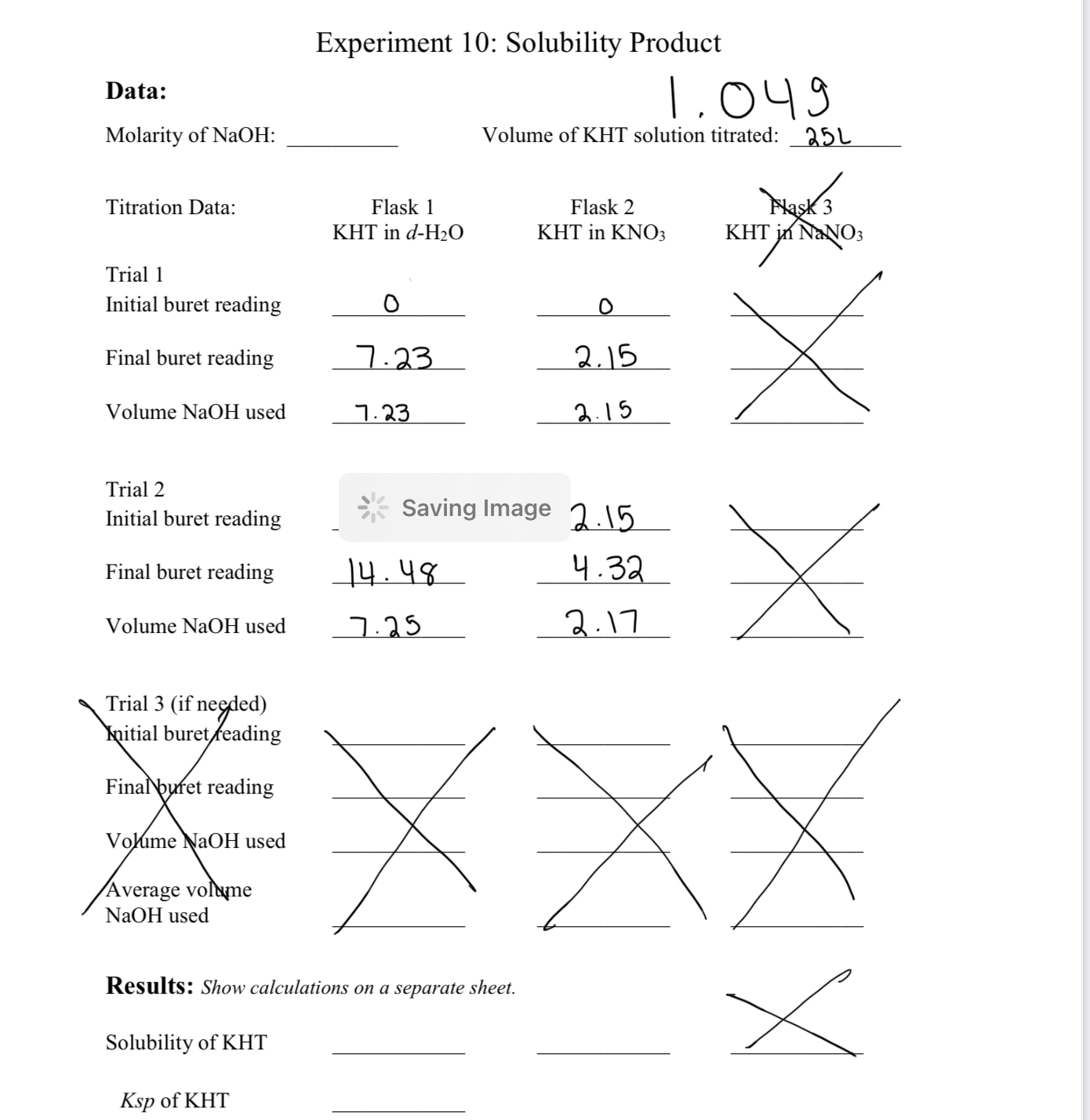 Experiment 10: Solubility Product | Chegg.com