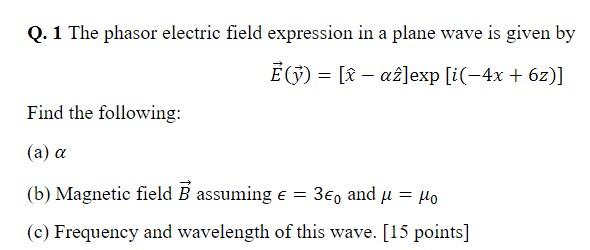 Solved Q. 1 The phasor electric field expression in a plane | Chegg.com