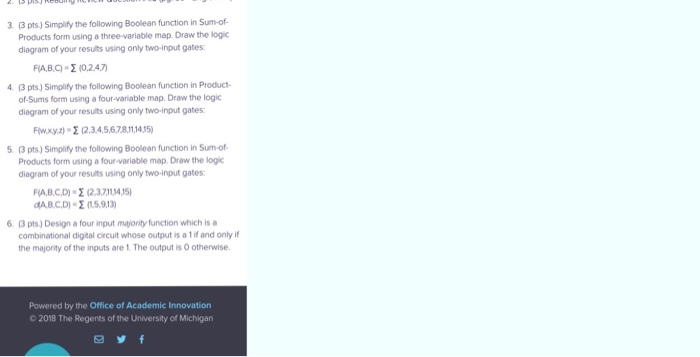 Solved 3 3 Pts Simplity The Folowing Boolean Function In 