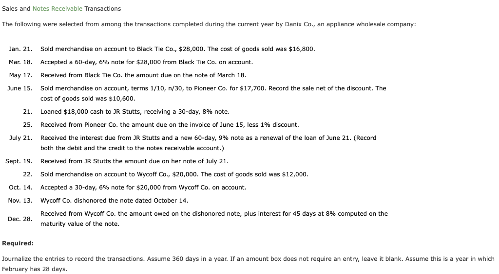 Solved Sales and Notes Receivable Transactions The following | Chegg.com