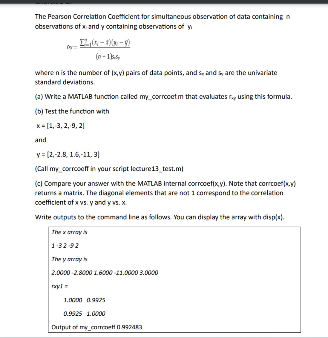 Solved The Pearson Correlation Coefficient for simultaneous | Chegg.com