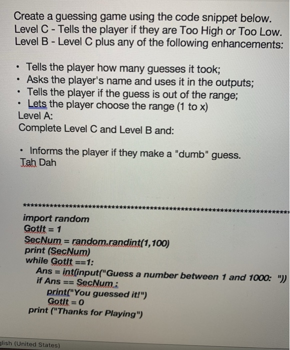 Solved I need coding created in Python using the A level | Chegg.com