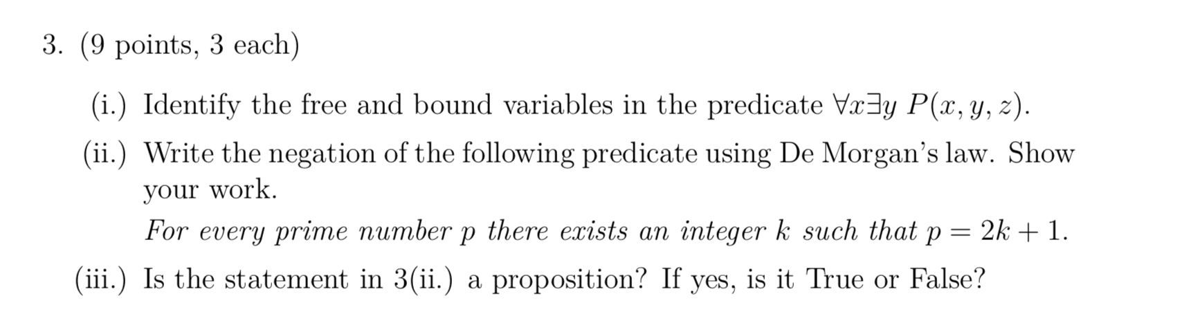Solved 3. (9 points, 3 each) (i.) Identify the free and | Chegg.com