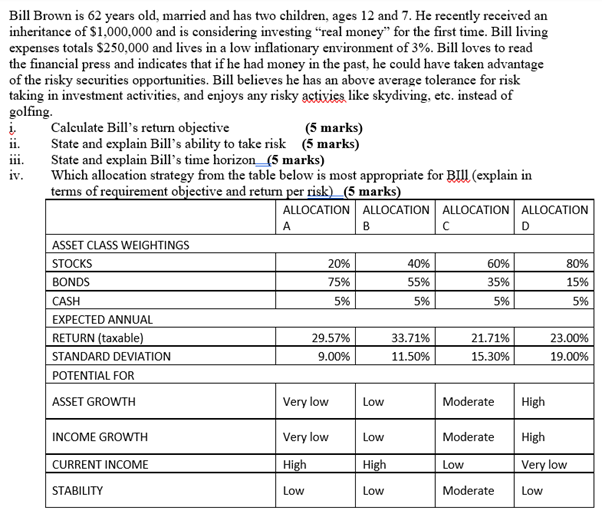 Solved Bill Brown is 62 ﻿years old, married and has two | Chegg.com