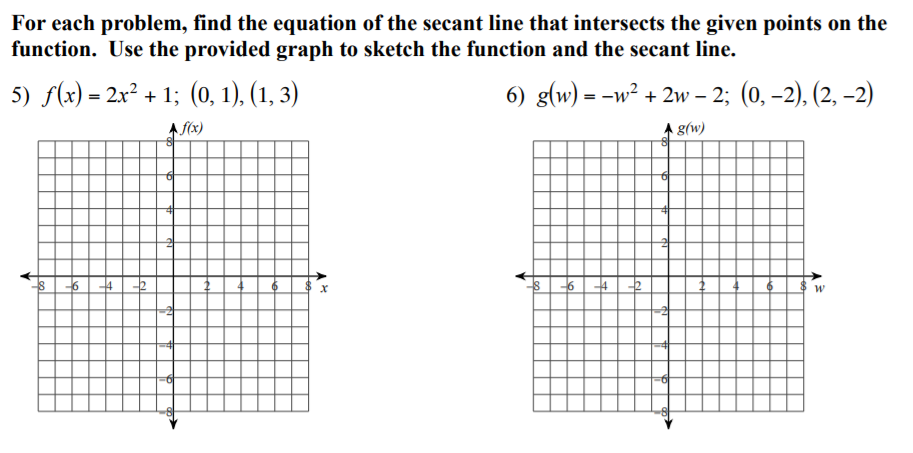 Solved For each problem, find the equation of the secant | Chegg.com