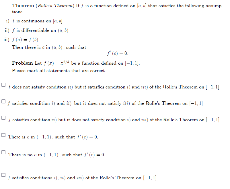 Solved Theorem (Rolle's Theorem) If f is a function defined | Chegg.com