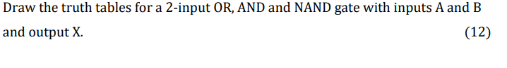 Solved Draw the truth tables for a 2-input OR, AND and NAND | Chegg.com