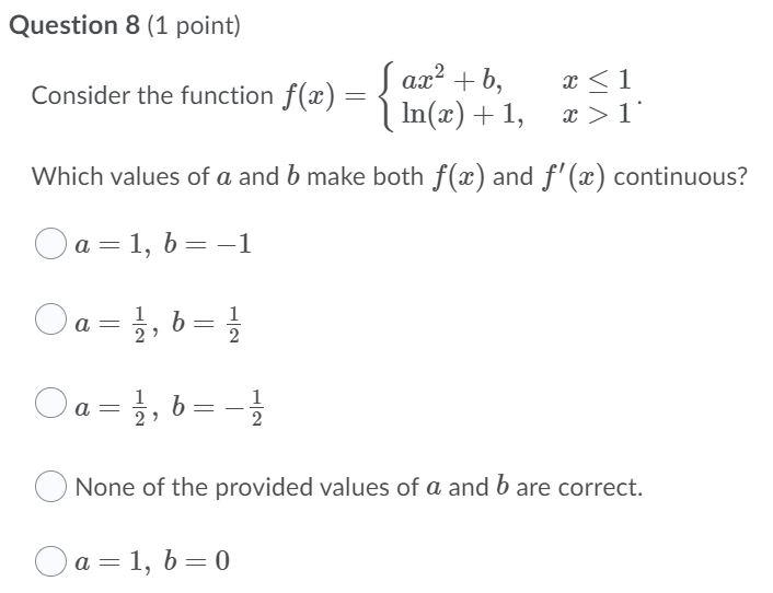 Solved Question 8 (1 point) Consider the function f(x) = | Chegg.com
