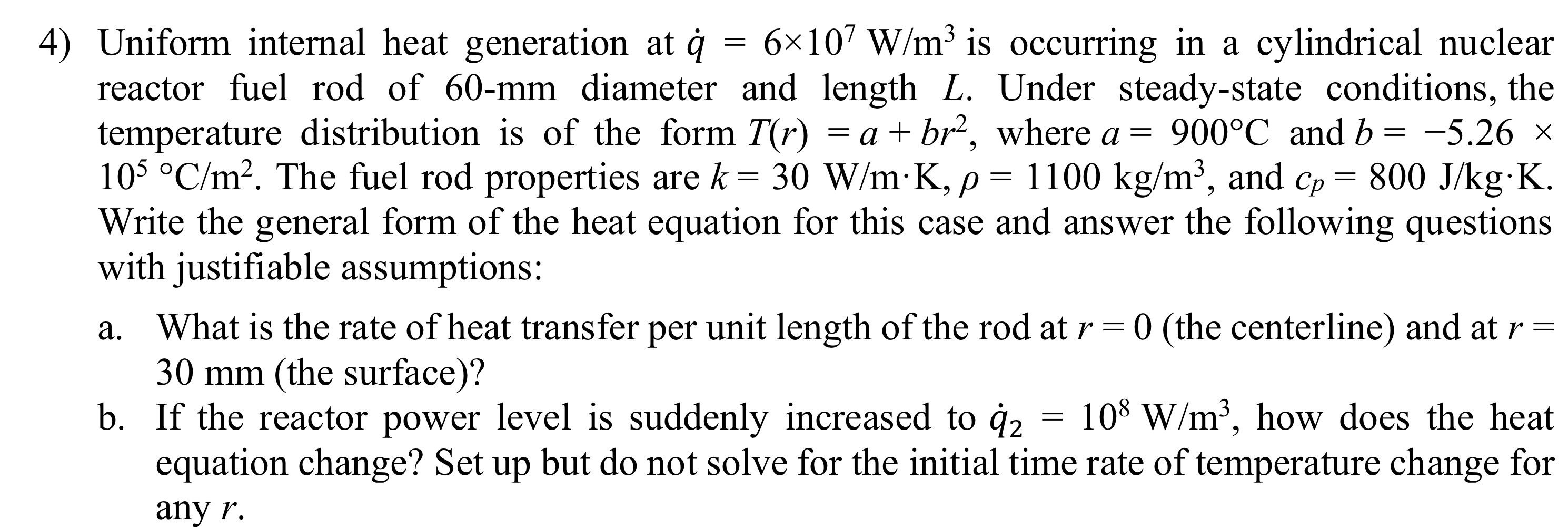 Solved Uniform internal heat generation at q˙=6×107Wm3 ﻿is | Chegg.com