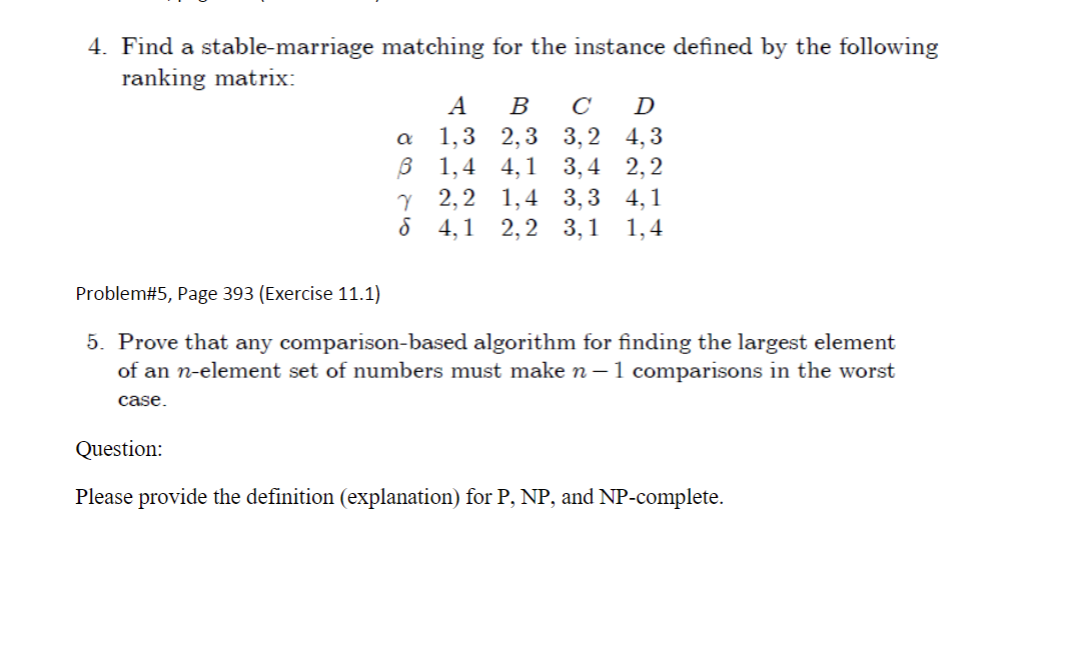 Solved 4. Find a stable-marriage matching for the instance | Chegg.com