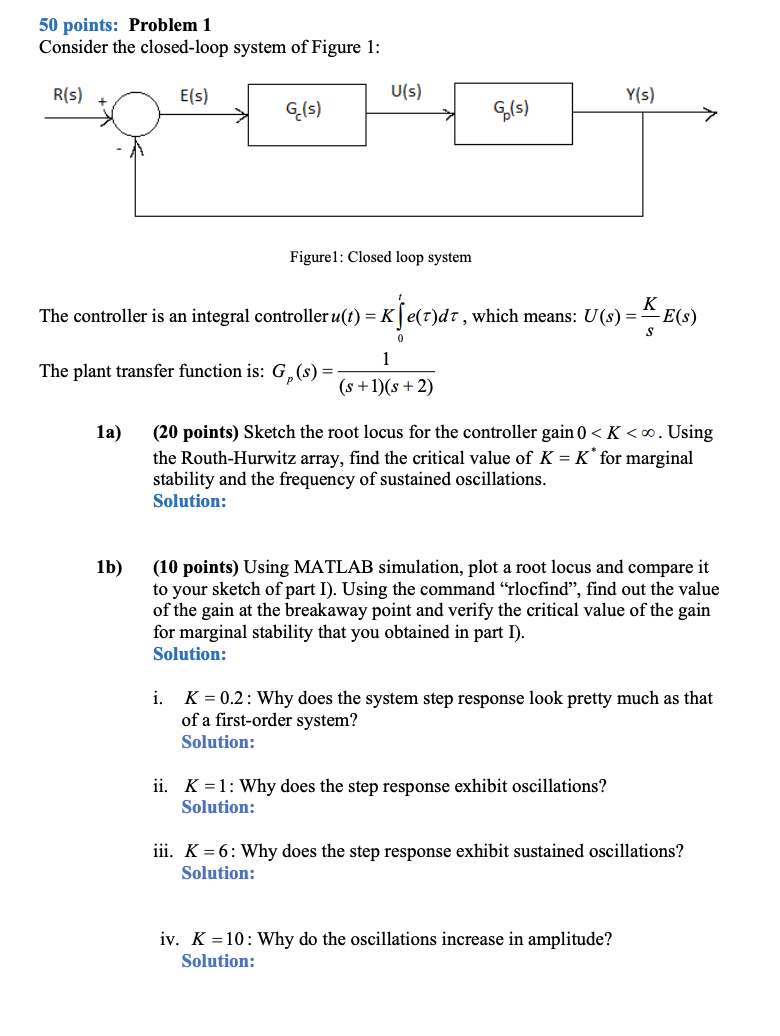 Solved 50 points: Problem 1 Consider the closed-loop system | Chegg.com