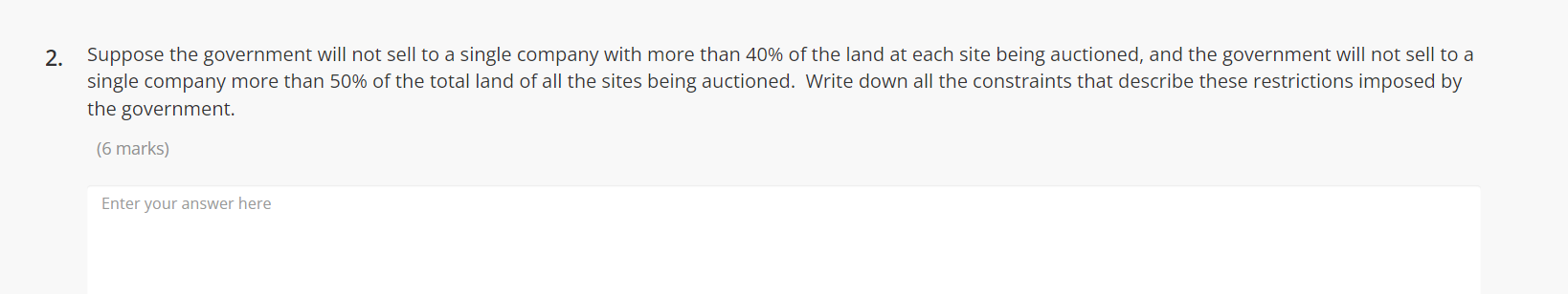 Solved The government of a country plans to sell land | Chegg.com