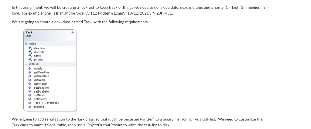In this assignment, we will be creating a Task List | Chegg.com