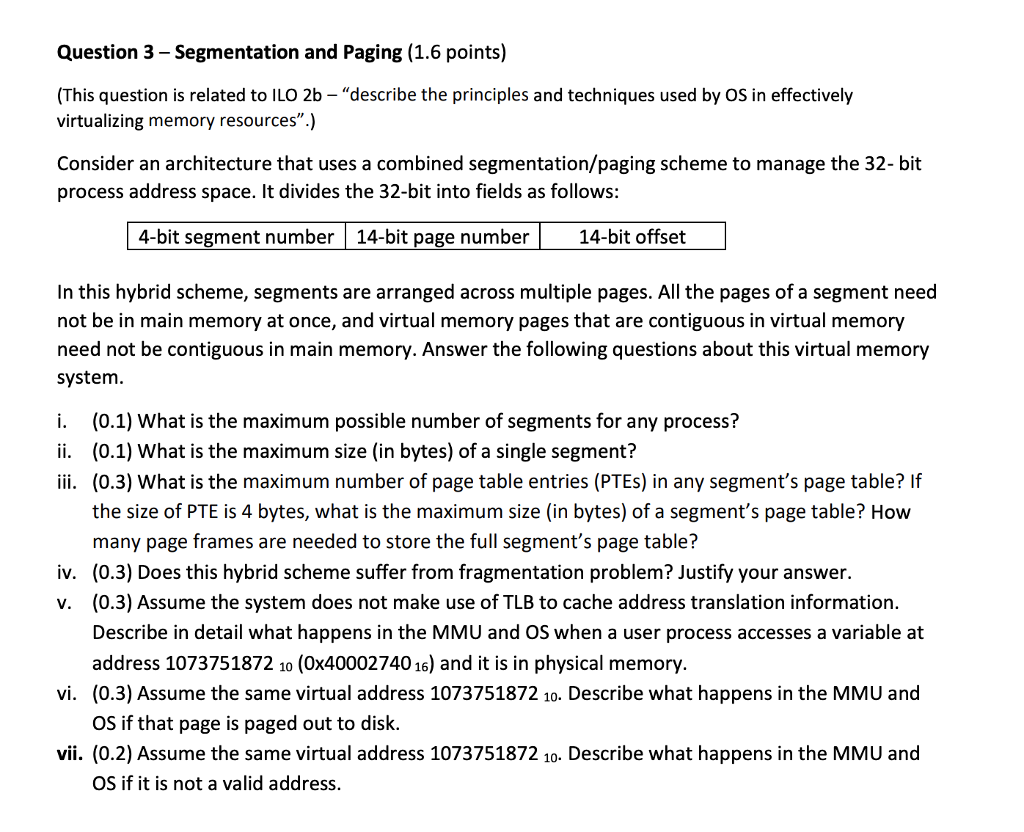 Question 3 -Segmentation and Paging (1.6 points) | Chegg.com