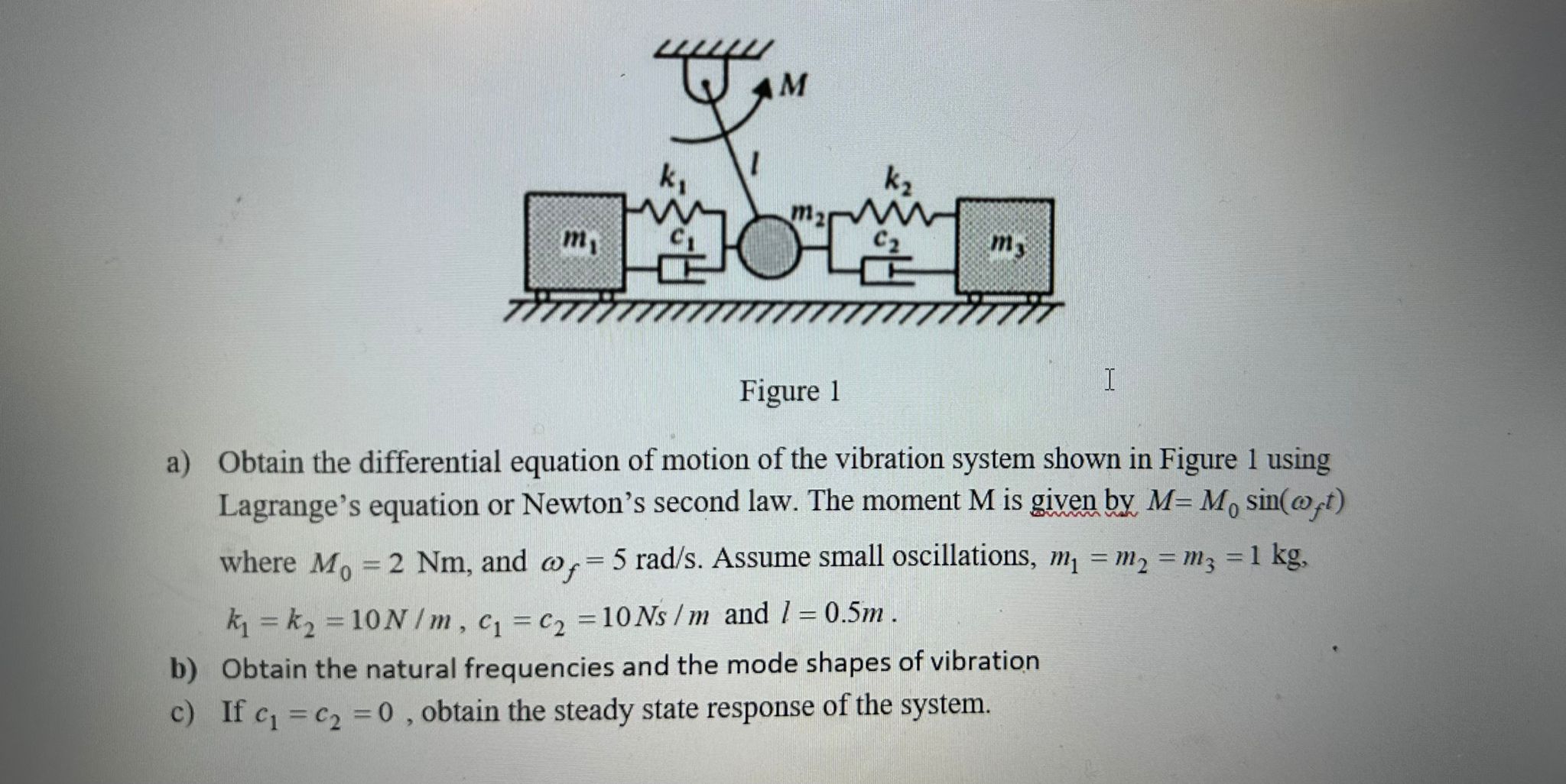 Solved a) ﻿Obtain the differential equation of motion of the | Chegg.com