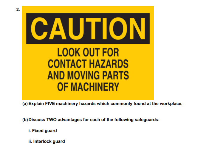 Solved (a) Explain FIVE machinery hazards which commonly | Chegg.com