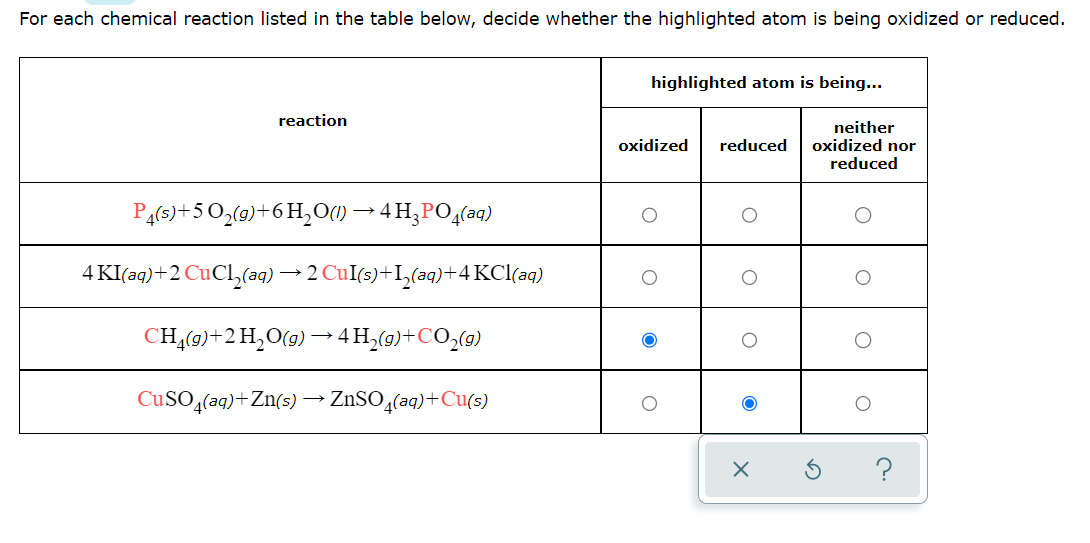 Solved For each chemical reaction listed in the table below, | Chegg.com