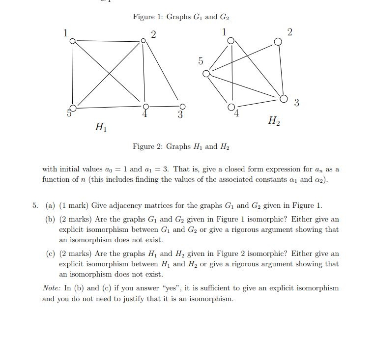 Solved Figure 1: Graphs Gi and G2 2 1 1 2 5 3 На Нi Figure | Chegg.com