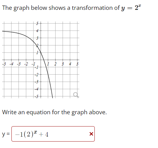 Solved The graph below shows a transformation of y=2x Write | Chegg.com
