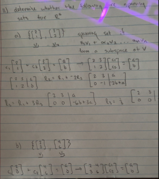 Solved 11) determive whather the sets for R2 a) {[21],[32]} | Chegg.com