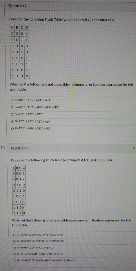 Solved Question 2 Consider The Following Truth Table With