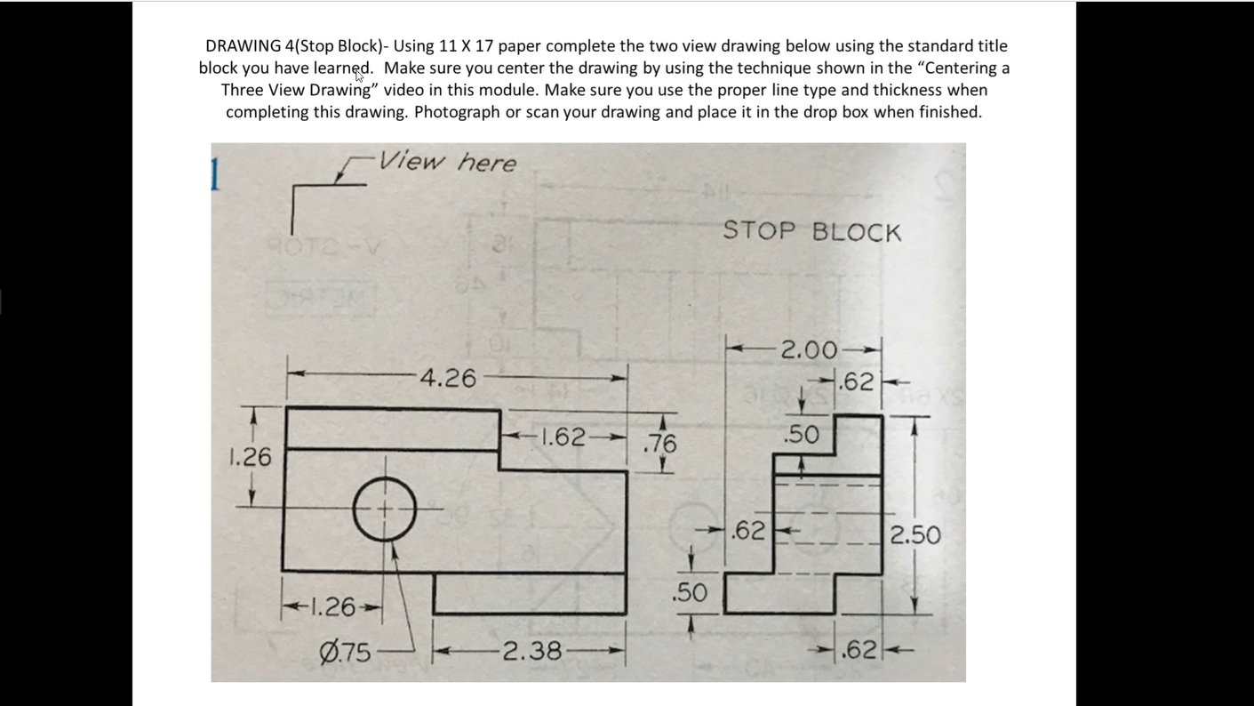 Solved DRAWING 4(Stop Block)- Using 11 X 17 paper complete | Chegg.com