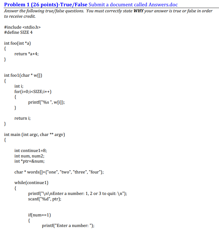 Solved Problem 1 (26 points)-True/False Submit a document | Chegg.com
