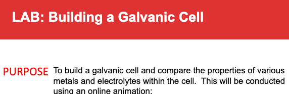 Solved LAB: Building a Galvanic Cell PURPOSE To build a | Chegg.com