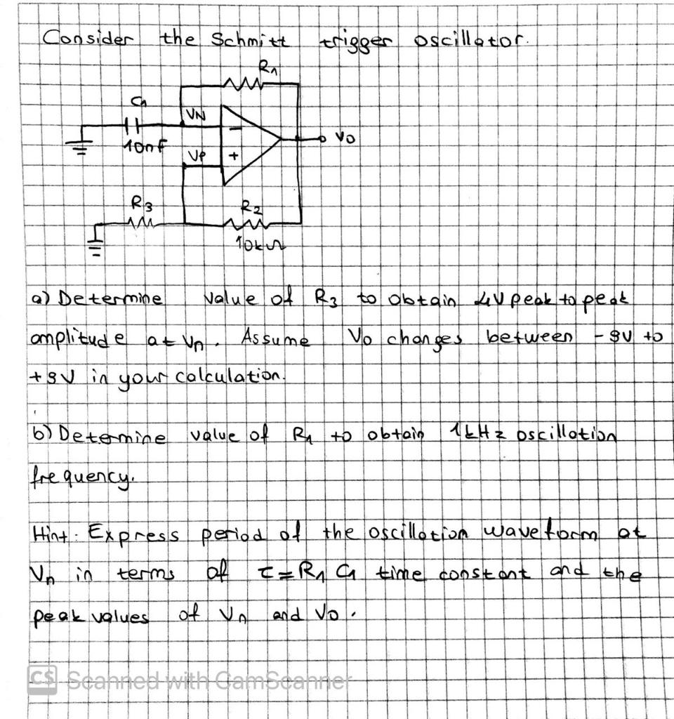 Solved Consider the Schmitt trigger oscillator RA so VN HH | Chegg.com