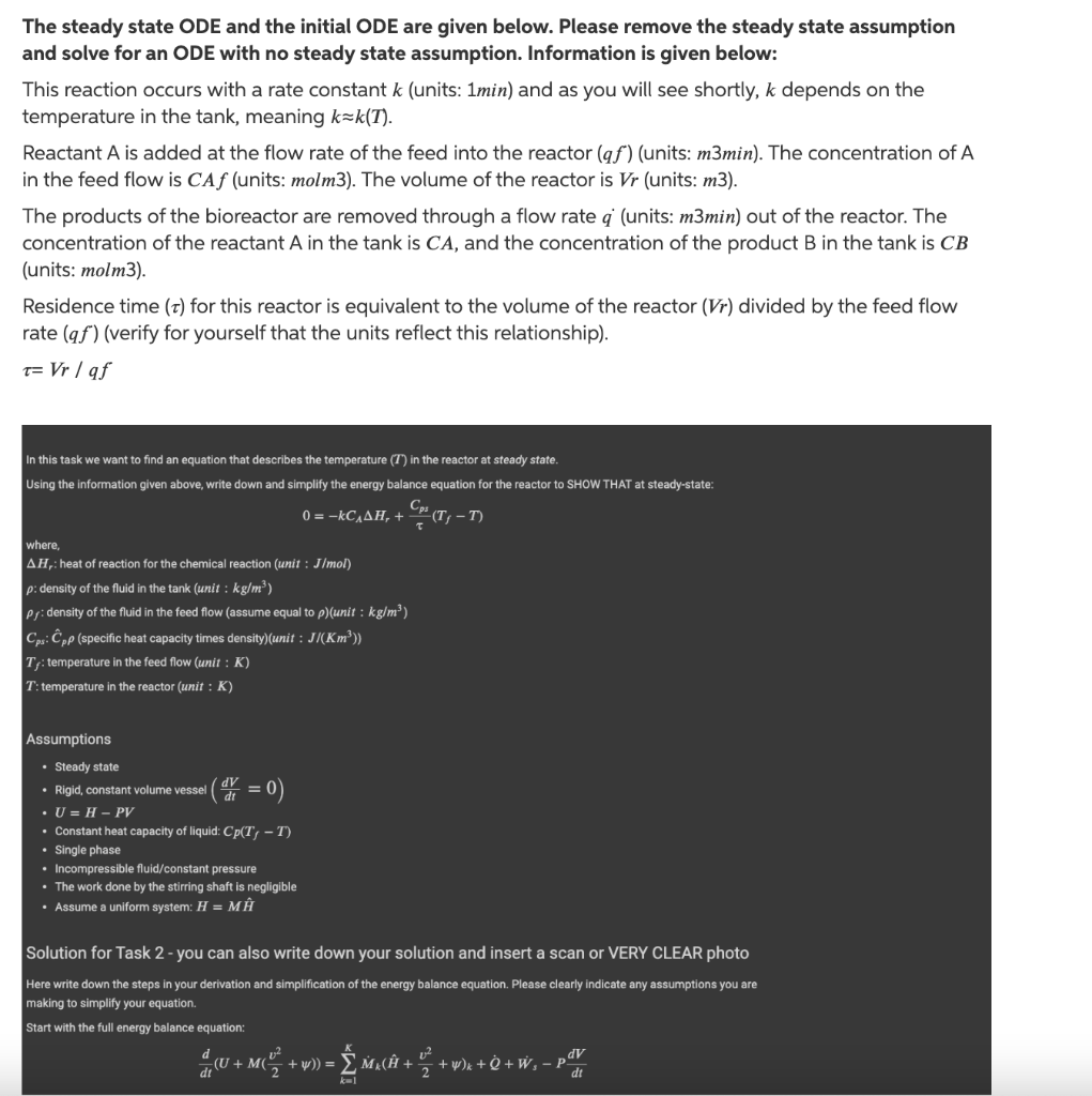 Solved The Steady State Ode And The Initial Ode Are Given