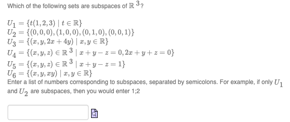 Solved Which of the following sets are subspaces of R ? U1 = | Chegg.com