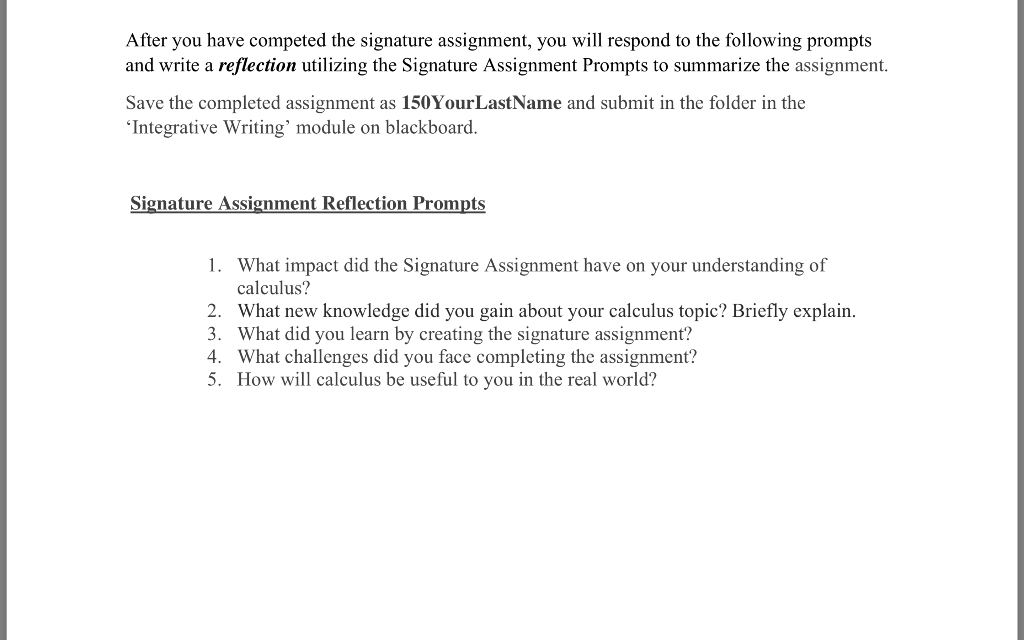 MATH 150 FALL 2020 Signature Assignments (Based on | Chegg.com