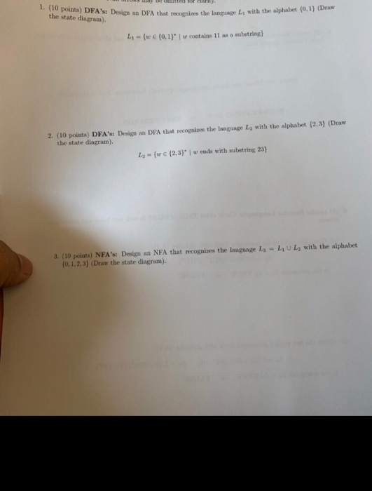 Solved 1. (10 points) DFA': Design an DFA the state | Chegg.com