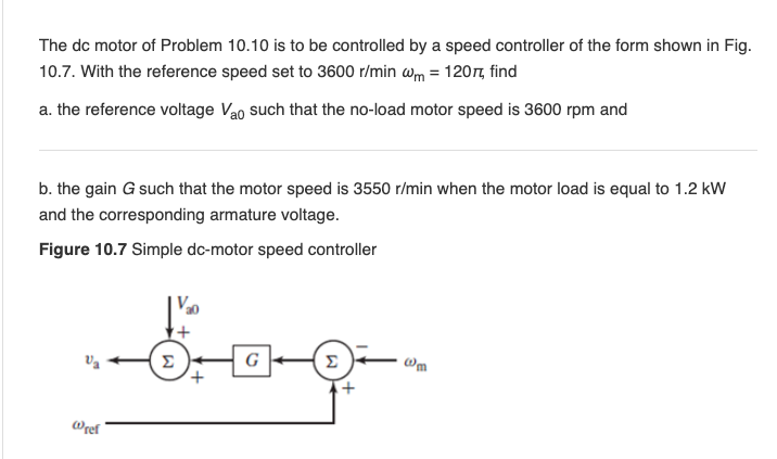 Solved 10.11 The dc motor of Problem 10.10 is to be | Chegg.com