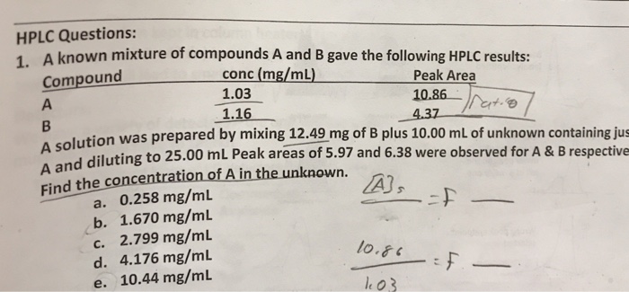Solved HPLC Questions: 1. A known mixture of compounds A and | Chegg.com