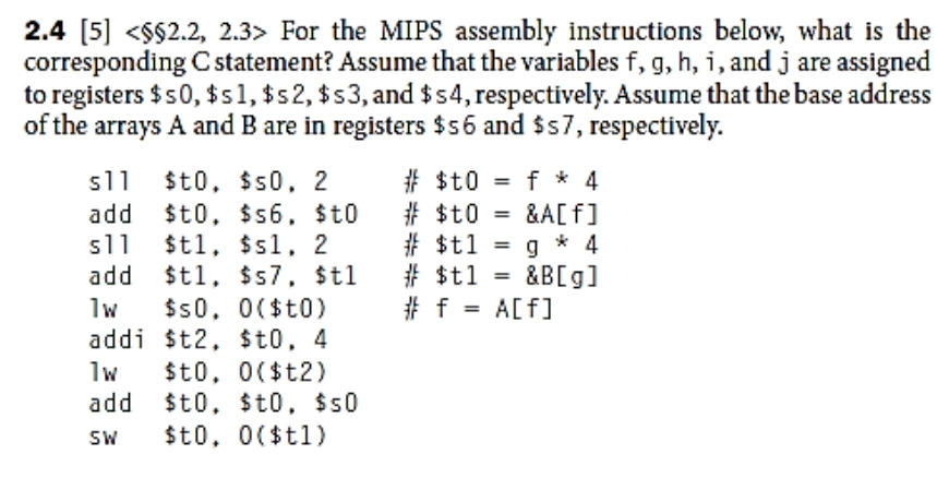 Solved 2.4 [5] For the MIPS assembly | Chegg.com