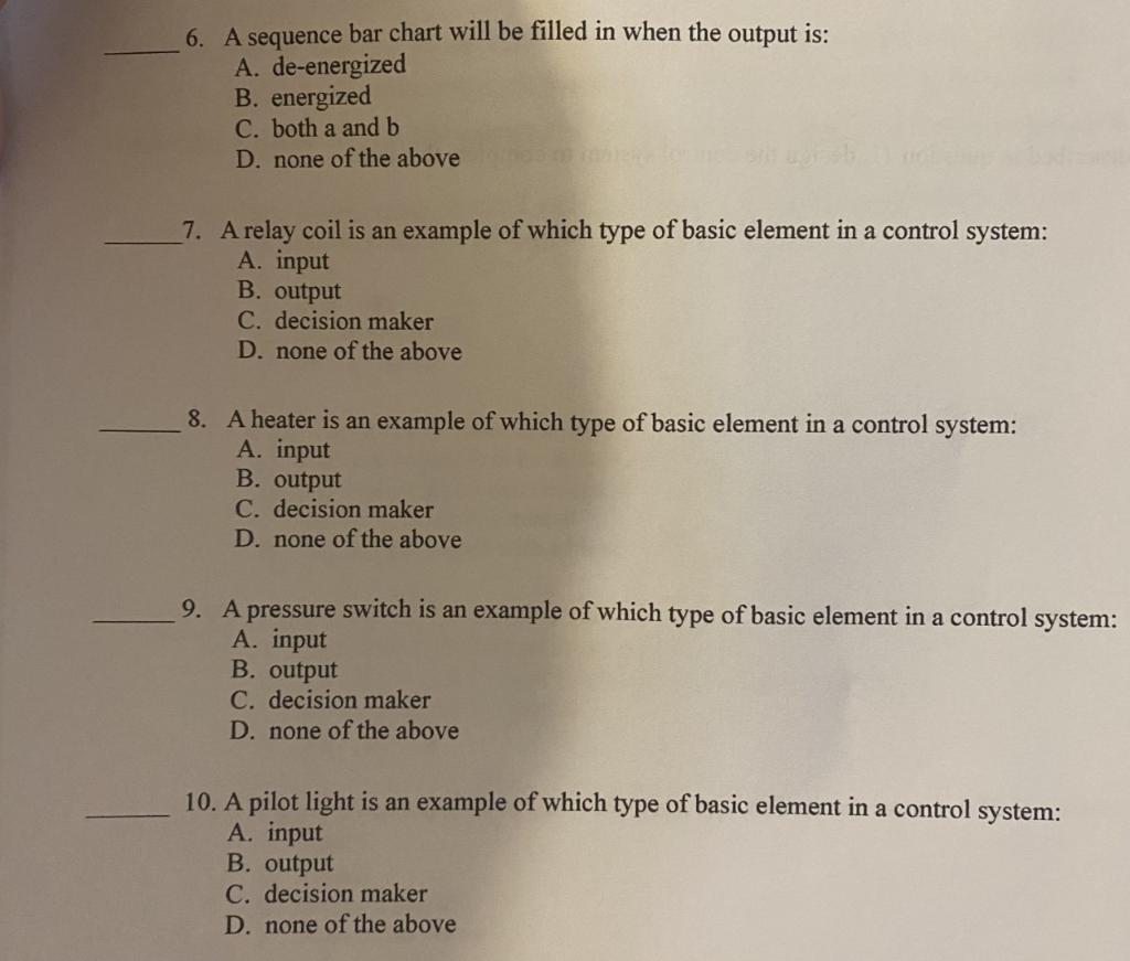 Solved 6. A sequence bar chart will be filled in when the | Chegg.com