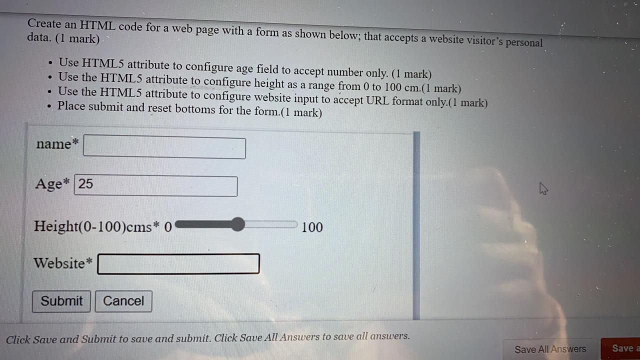 Solved Create an HTML code for a web page with a form as | Chegg.com