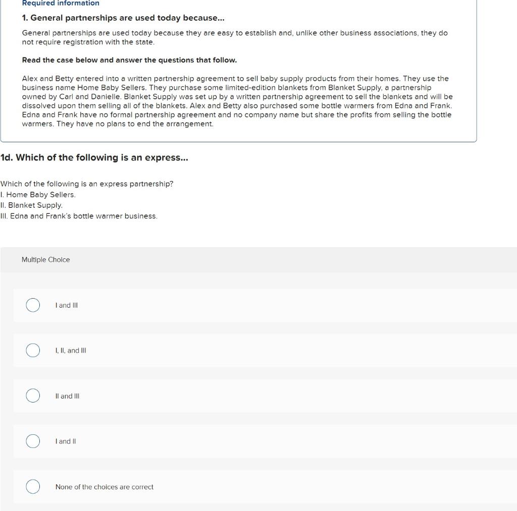 Solved Required information 1. General partnerships are used | Chegg.com