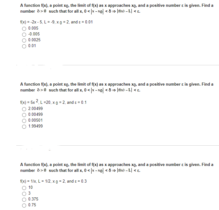 Solved A function f(x), a point x0, the limit of f(x) as x | Chegg.com