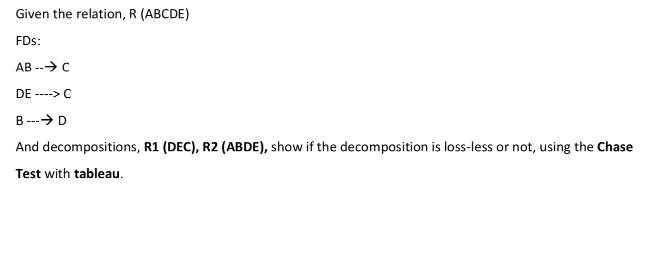 Solved Given the relation, R (ABCDE) FDs: AB -->0 DE ----> C | Chegg.com