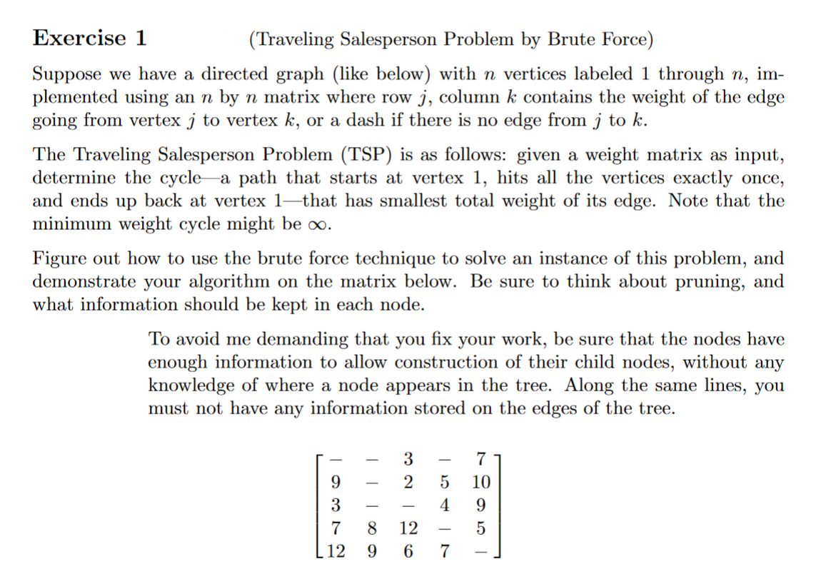 Exercise 1 (Traveling Salesperson Problem by Brute | Chegg.com